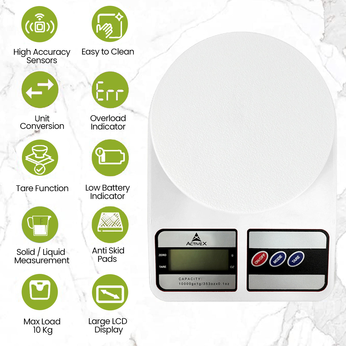 ActiveX Quanty Max Digital Kitchen Scale - 10kg Weight Range